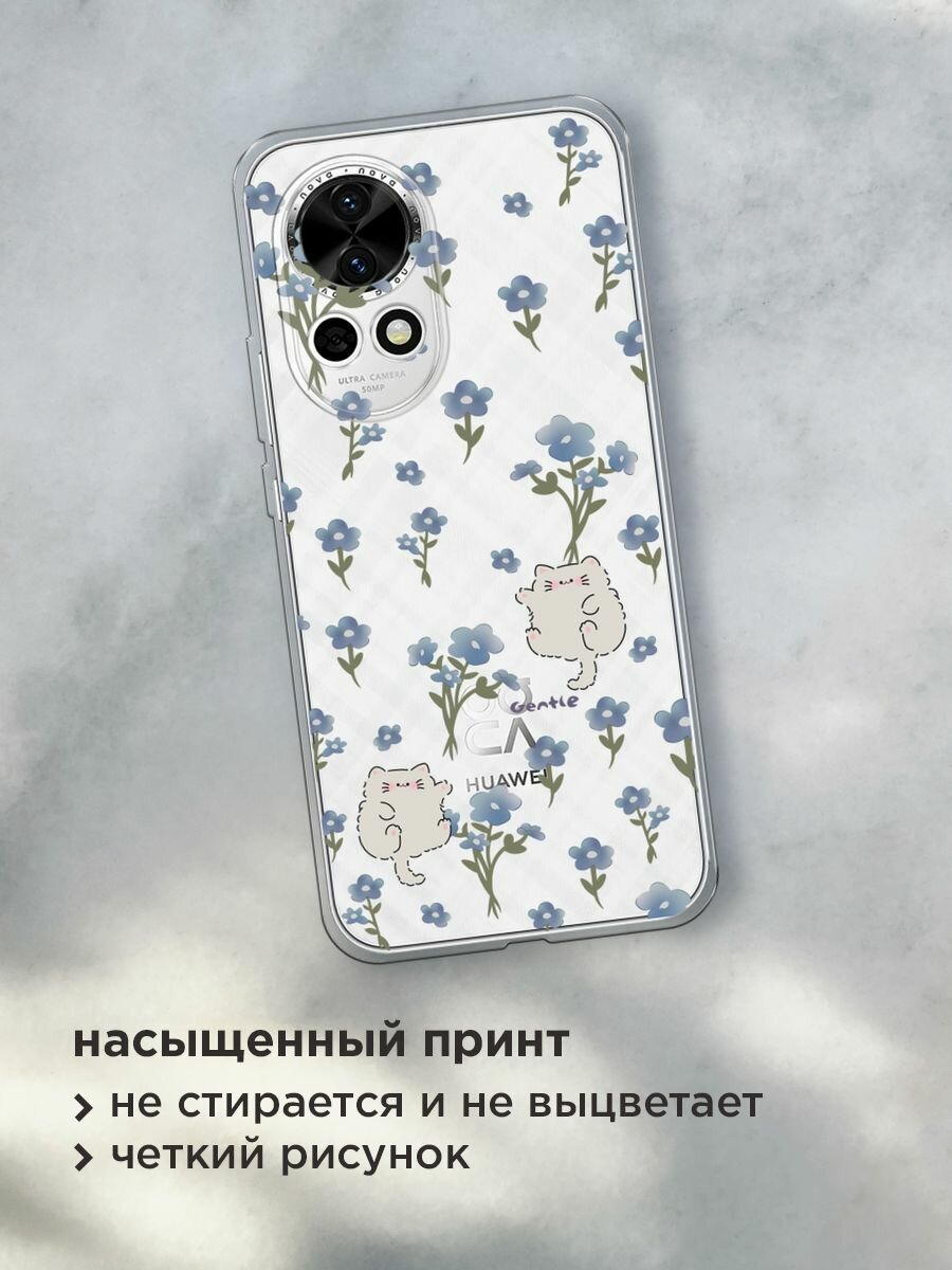 Чехол на Huawei Nova 12/Nova13 / Хуавей Нова 12/Нова 13 с принтом "Gentle cats", прозрачный — фото 1