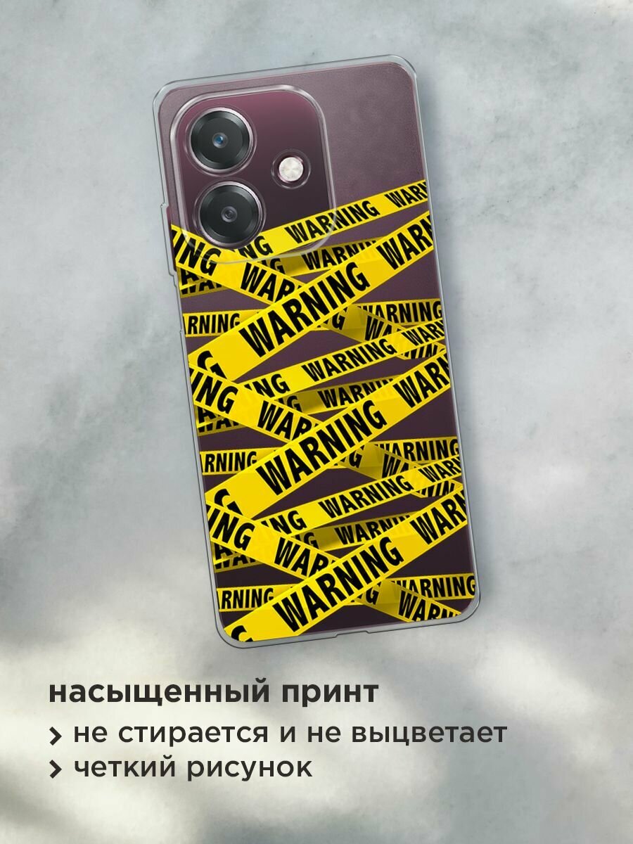 Чехол на Oppo A3/A3x / Оппо А3/A3x с принтом "Warning!", прозрачный — фото 1