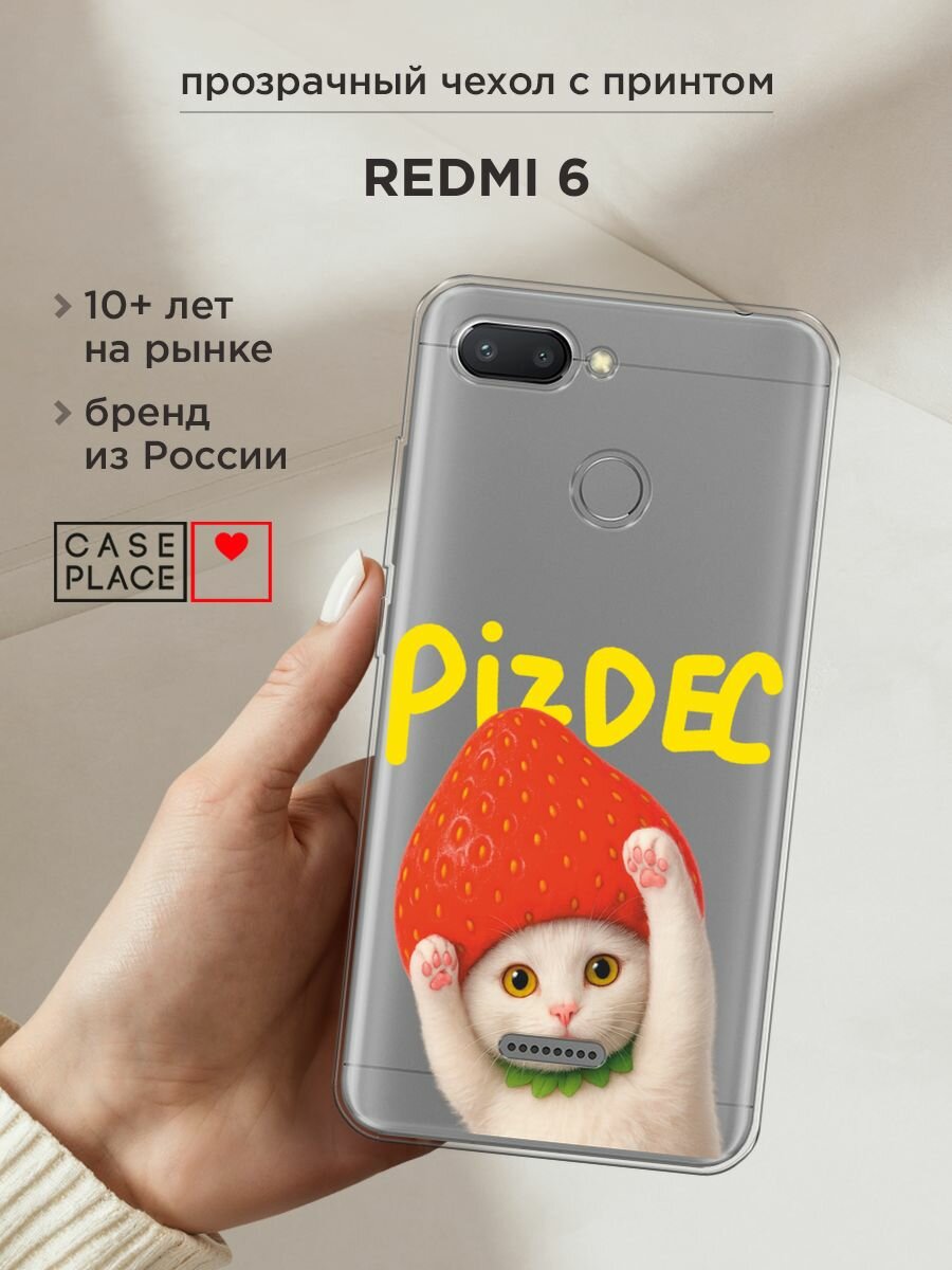 Чехол на Xiaomi Redmi 6 / Сяоми Редми 6 с принтом "Котик с надписью", прозрачный