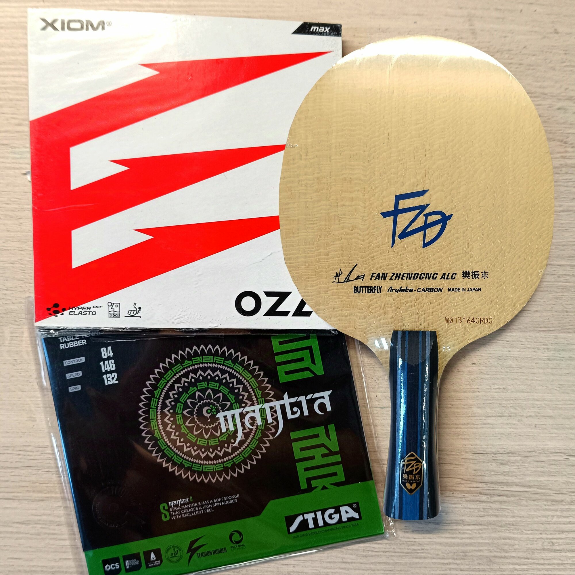 Ракетка ручной сборки butterfly fan zhendong super alc + Xiom OZA + Mantra S