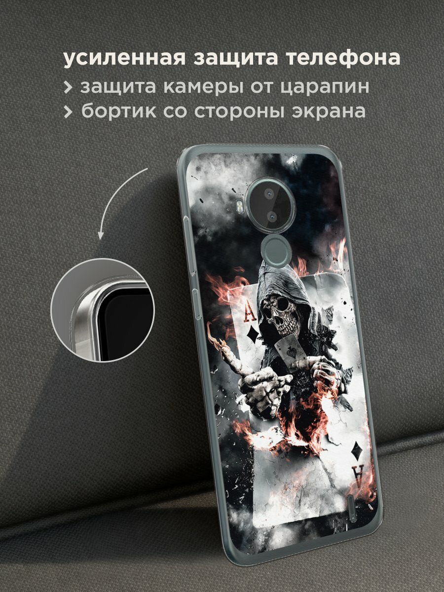 Чехол на Nokia C30 / Нокия C30 с принтом "Карты черепа в капюшоне" — фото 1