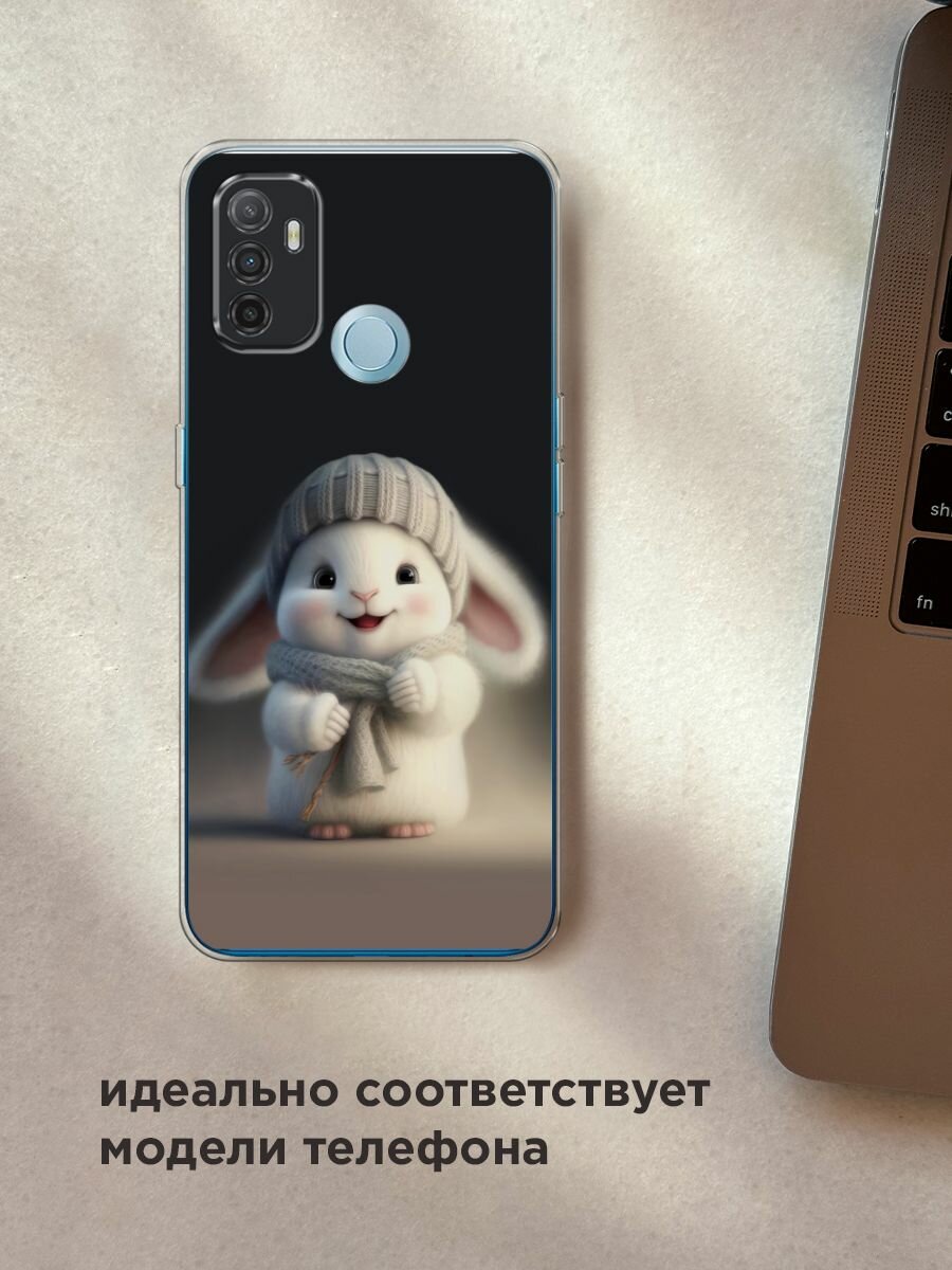 Чехол на Oppo A53 / Оппо А53 с принтом "Белый крольчонок в шапке" — фото 1