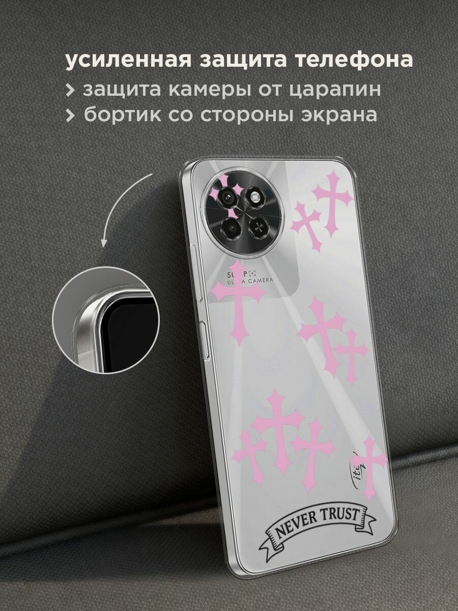 Чехол на Itel S23 / Ител S23 с принтом "Розовые кресты", прозрачный — фото 1