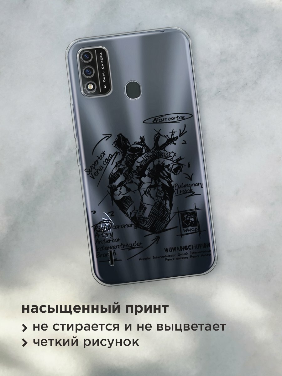 Чехол на Itel A48 / Ител А48 с принтом "Анатомическое сердце 2", прозрачный — фото 1