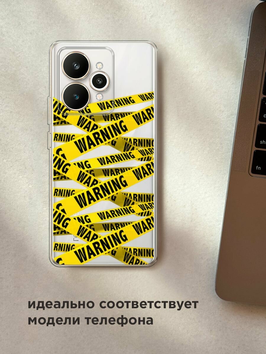 Чехол на Realme 15 / Реалми 15 с принтом "Warning!", прозрачный — фото 1