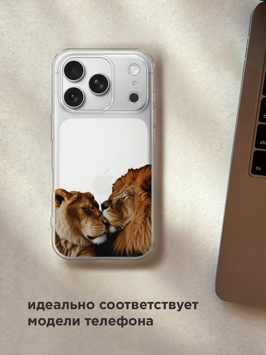Чехол на Apple iPhone 17 Pro / Айфон 17 Про с принтом "Нежные львы - 14 февраля", прозрачный — фото 1
