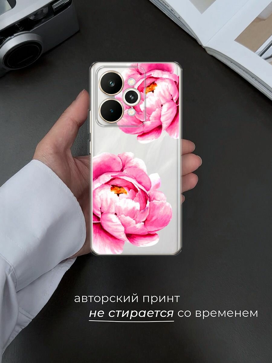 Чехол на Realme 15 Pro / Реалми 15 Про с принтом "Open peonies", прозрачный — фото 1