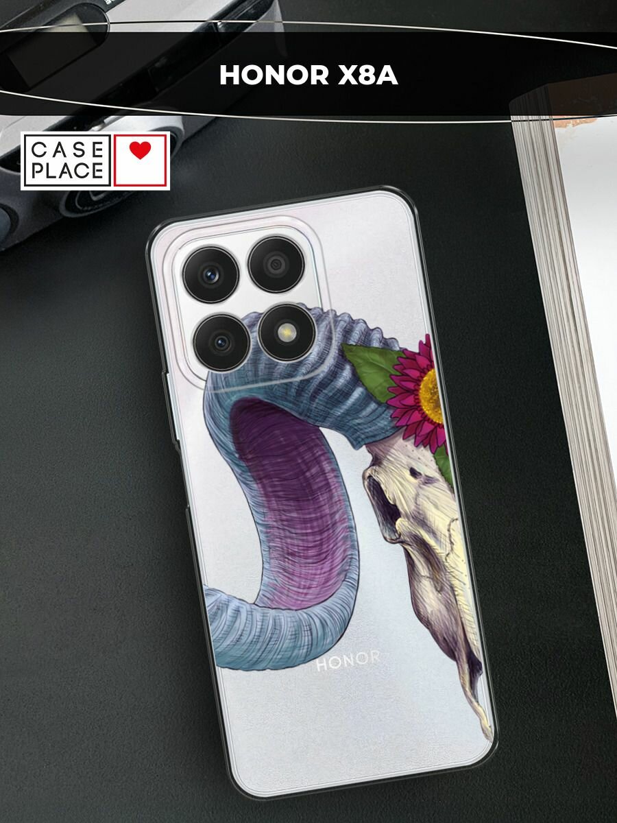 Чехол на Honor X8A / Хонор X8A с принтом "Мифический череп", прозрачный