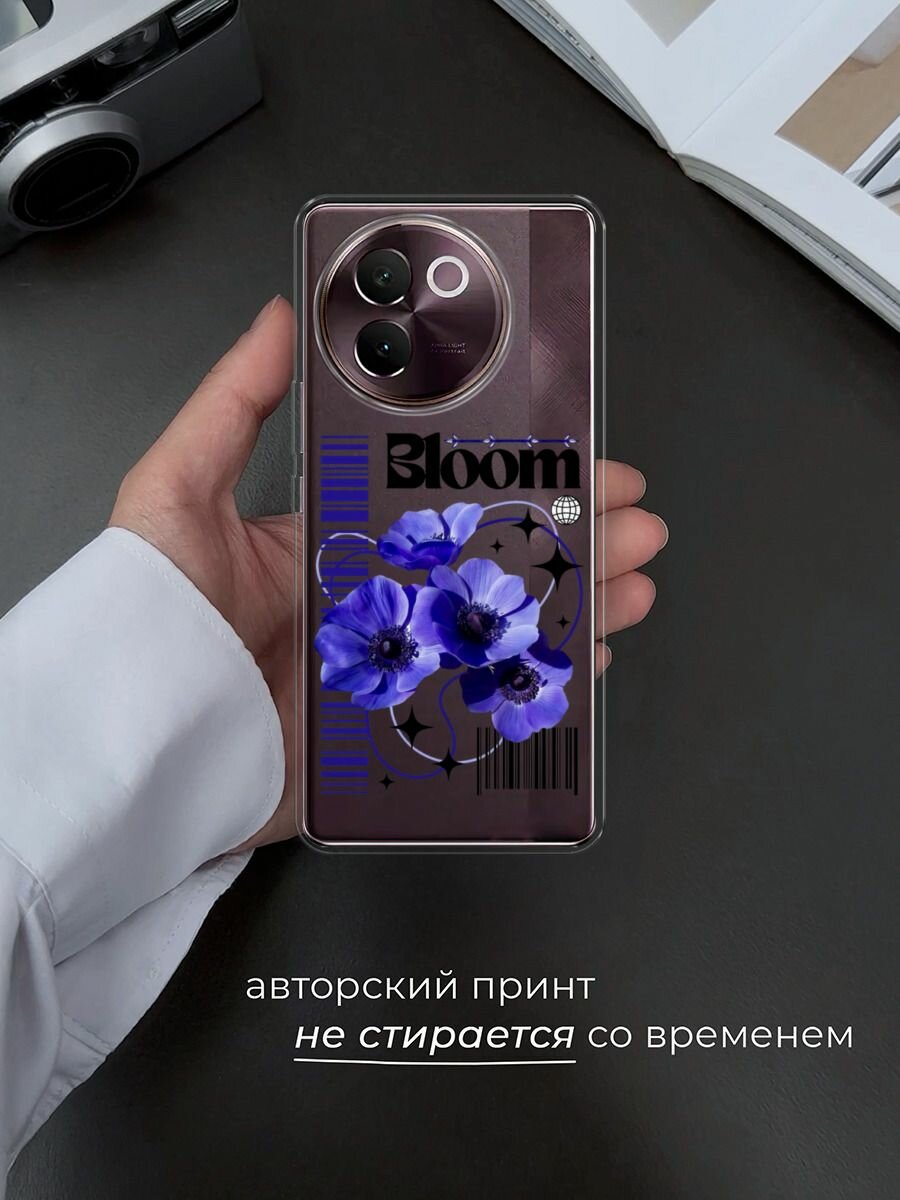 Чехол на Vivo V30e / Виво В30е с принтом "Завораживающие анемоны", прозрачный — фото 1