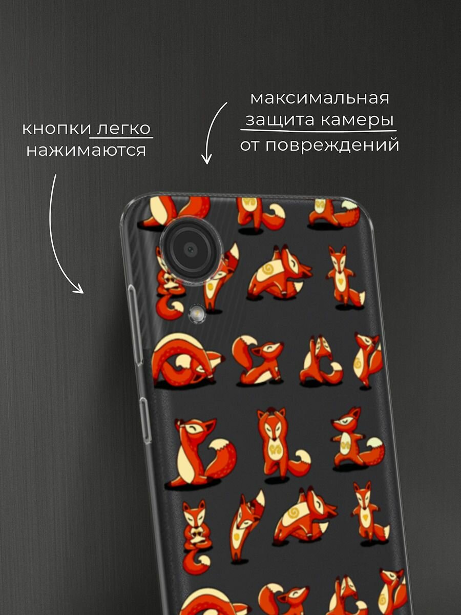 Чехол на Samsung Galaxy A03 Core / Самсунг Галакси А03 Core с принтом "Йога для лисы", прозрачный — фото 1