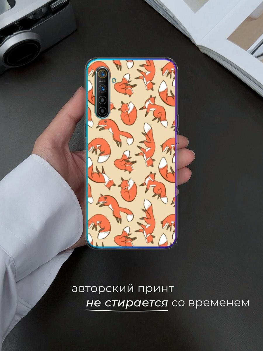 Силиконовый чехол на Realme XT / Реалми XT с принтом "Лисички фон" — фото 1