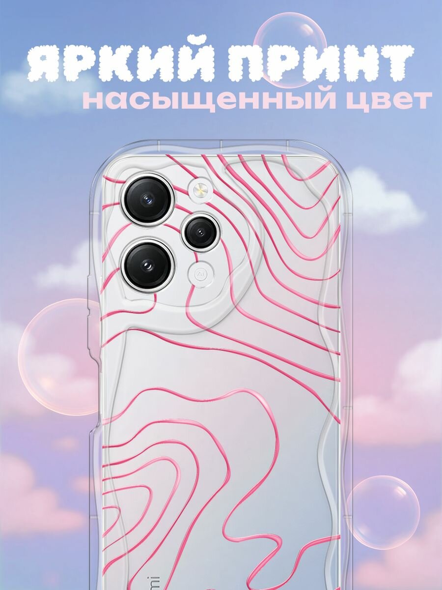 Чехол на Xiaomi Redmi 12 / Редми 12 с принтом Розовые волны, прозрачный — фото 1