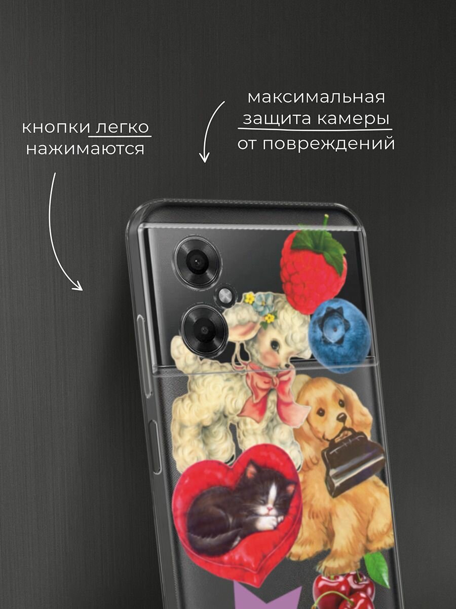 Чехол на Xiaomi Poco M4 5G / Сяоми Поко M4 5G с принтом "Милые стикеры", прозрачный — фото 1