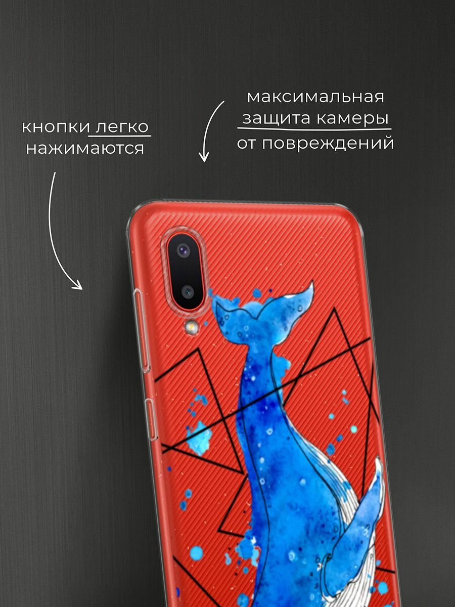 Чехол на Samsung Galaxy A02 / Самсунг Галакси А02 с принтом "Кит графика", прозрачный — фото 1