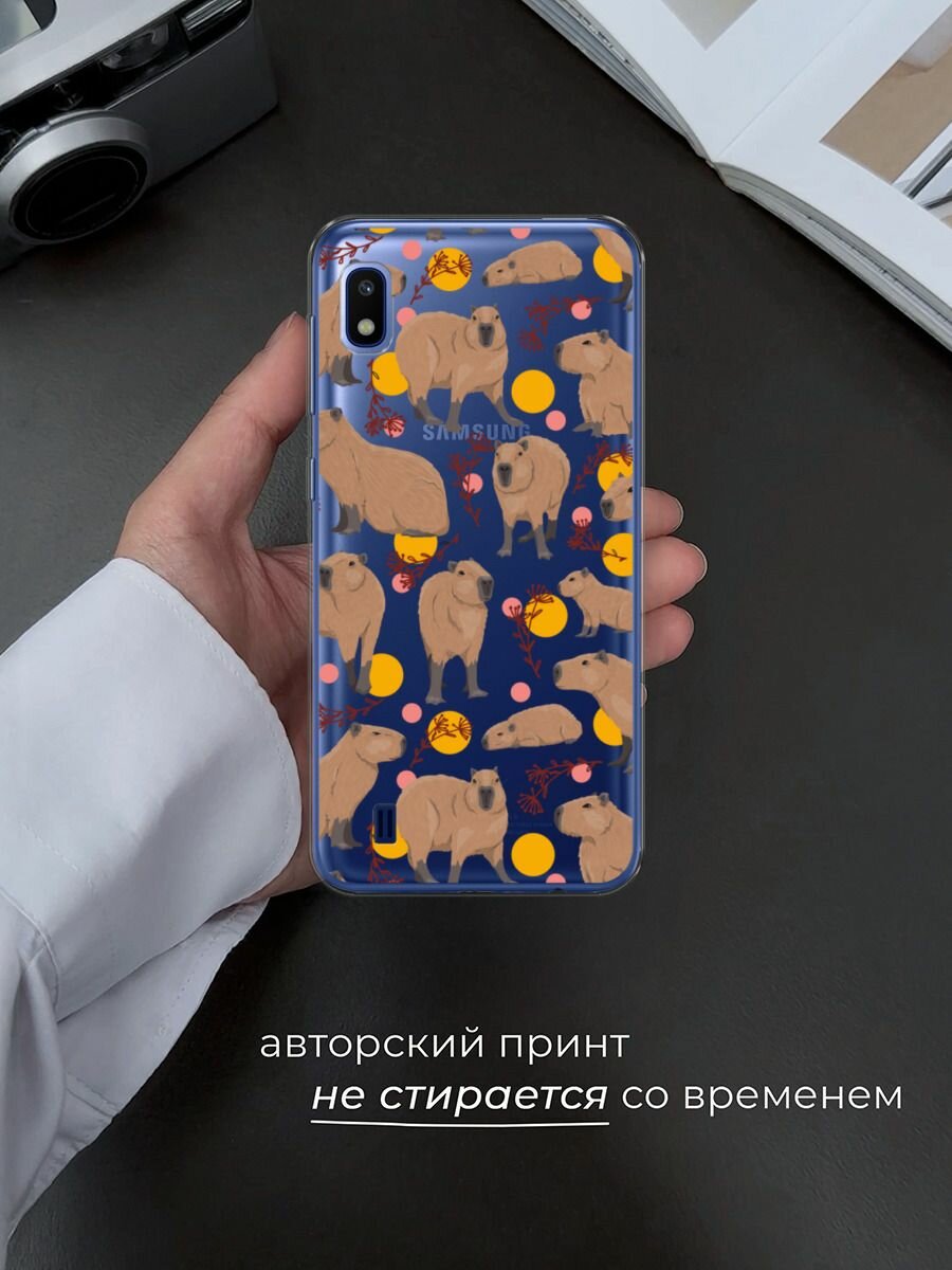 Чехол на Samsung Galaxy A10 / Самсунг Галакси А10 с принтом "Капибара паттерн", прозрачный — фото 1