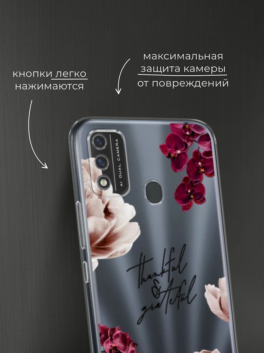 Чехол на Itel A48 / Ител А48 с принтом "Надпись в цветах" — фото 1