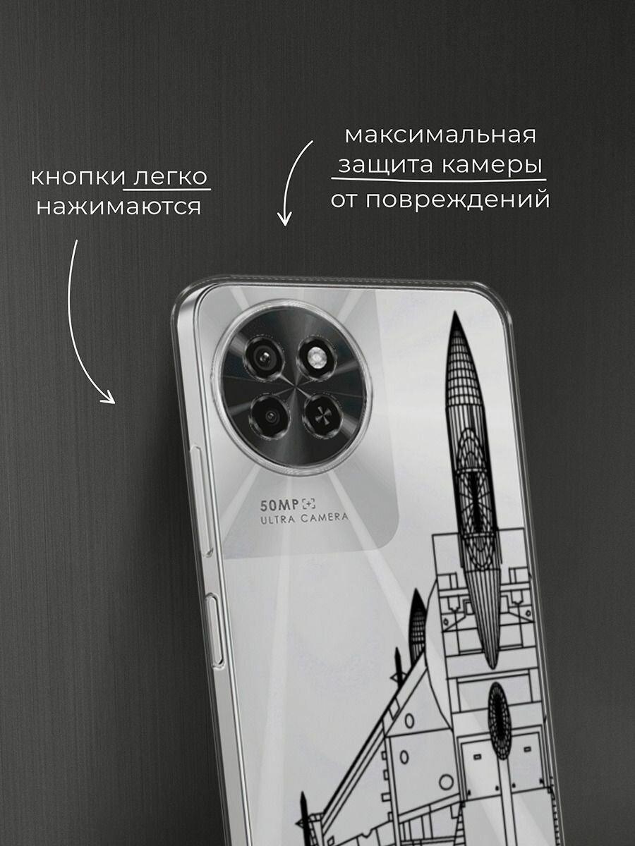 Чехол на Itel S23 / Ител S23 с принтом "Чертёж самолёта - 23 февраля", прозрачный — фото 1