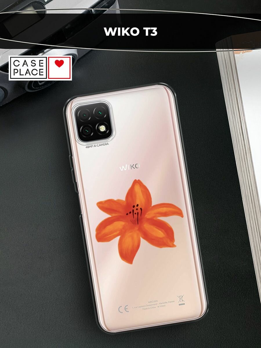 Чехол на Wiko T3 / Вико Т3 с принтом "Оранжевый цветок", прозрачный