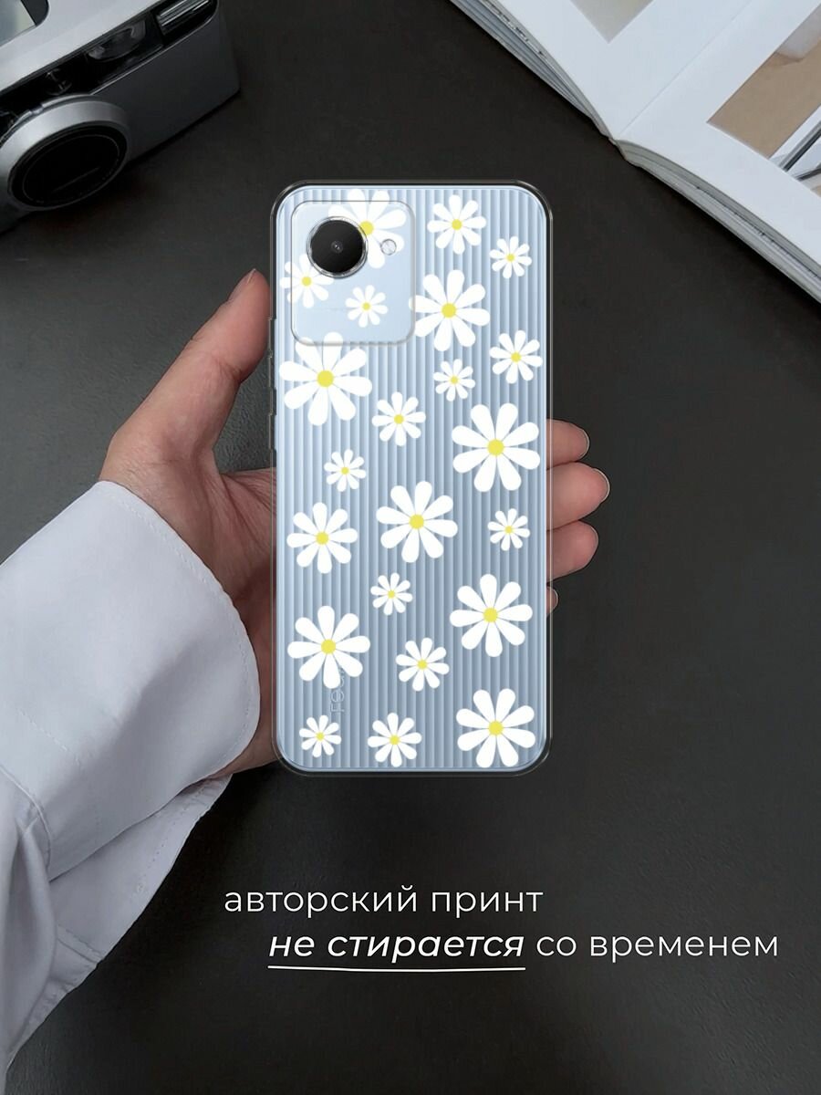 Чехол на Realme C30 / Реалми C30 с принтом "Большие ромашки", прозрачный — фото 1