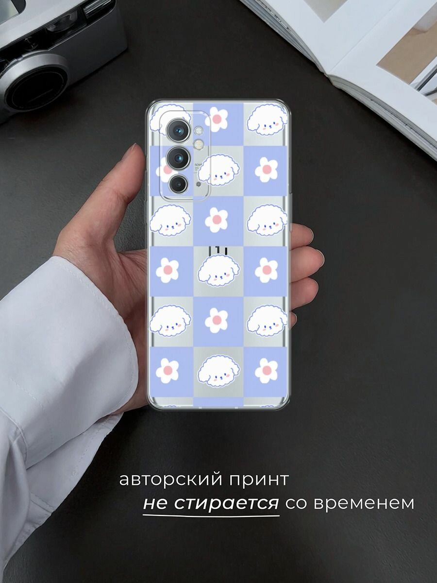 Чехол на OnePlus 9RT / ВанПлас 9RT с принтом "Кудрявые шахматы", прозрачный — фото 1