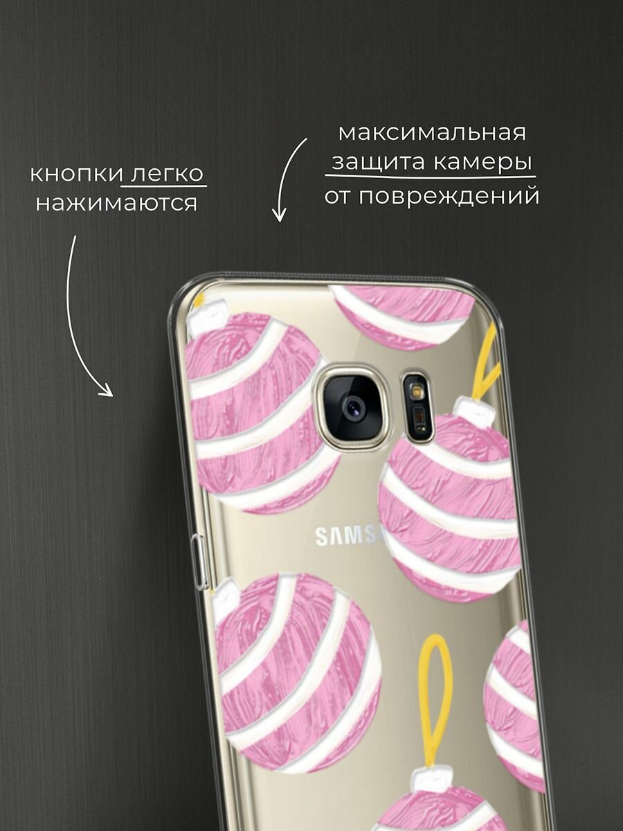 Чехол на Samsung Galaxy S7 / Самсунг Галакси С 7 с принтом "Розовые новогодние шарики 3" — фото 1