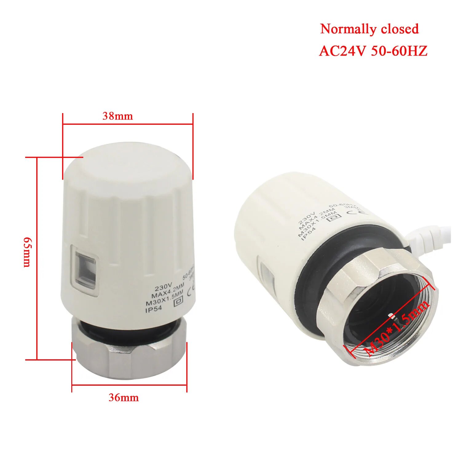 Термопривод нормально-закрытый 24В AC24V M30x1.5mm