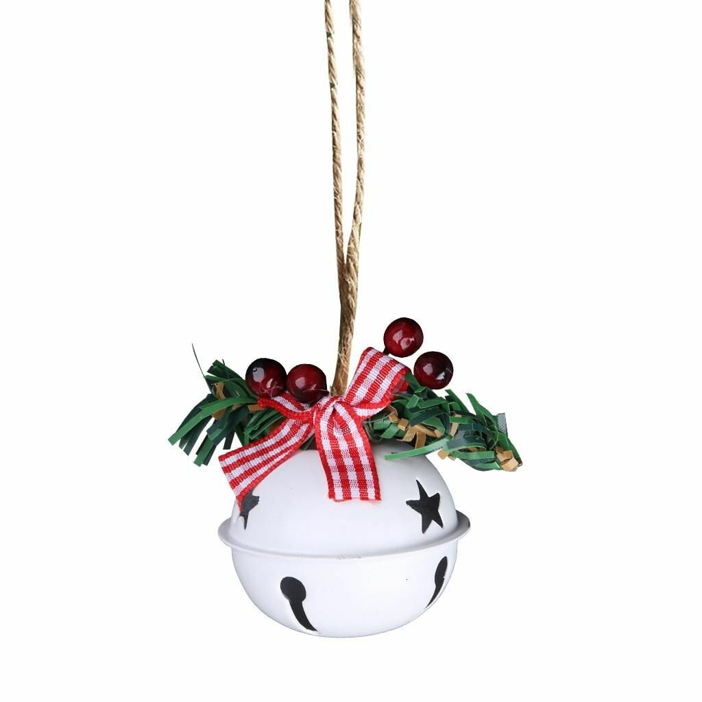 Рождество, Рождественский большой колокол из кованого железа, подвесные аксессуары из пеньковой веревки-белый-садовый колокол