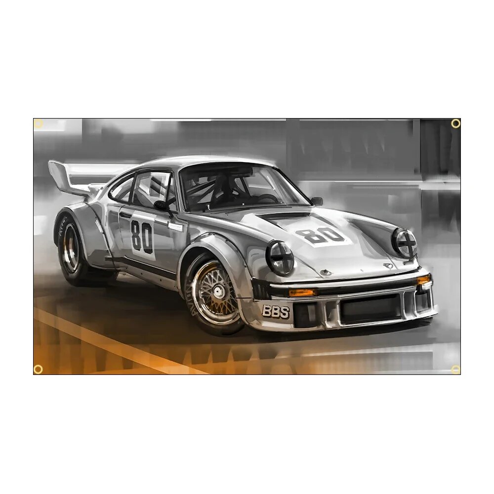 FLAGDOM Полиэстер Гоночный Автомобиль Флаг 90x150см Серый, 60 х 90 см, 4 Grommets