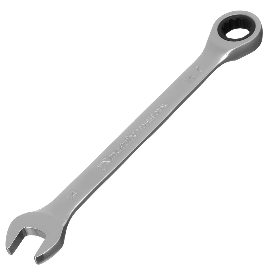 Ключ комбинированный трещоточный, 14мм, crv, зеркальный хром matrix