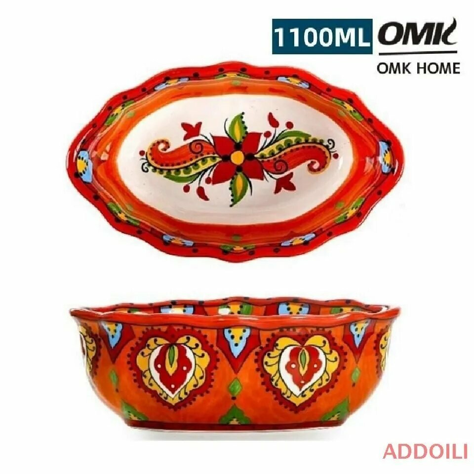 OMK Салатник "Американская керамическая овальная салатница ручной росписи объемом 1100 мл" 1100 мл 1 шт красный