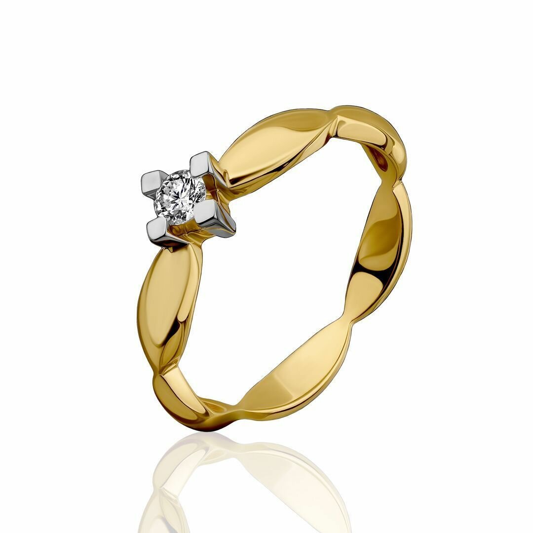 Кольцо тонкое, красное золото, 585 проба, бриллиант