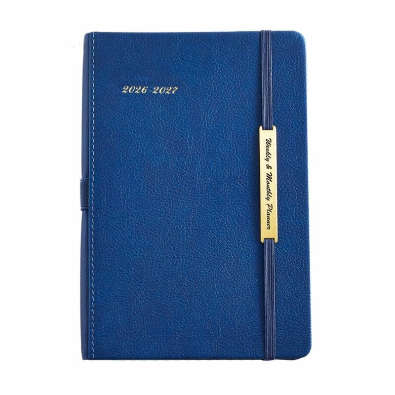 1 ежедневник с планами на 2026-2027 годы, 18-месячный блокнот-календарь из искусственной кожи неделю-синий