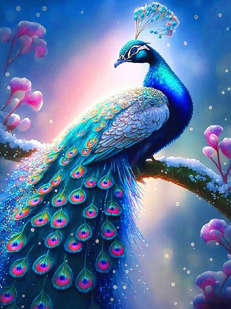 Алмазная картина "Павлины" алмазная огранка 40х50 см,40X50CM, белый