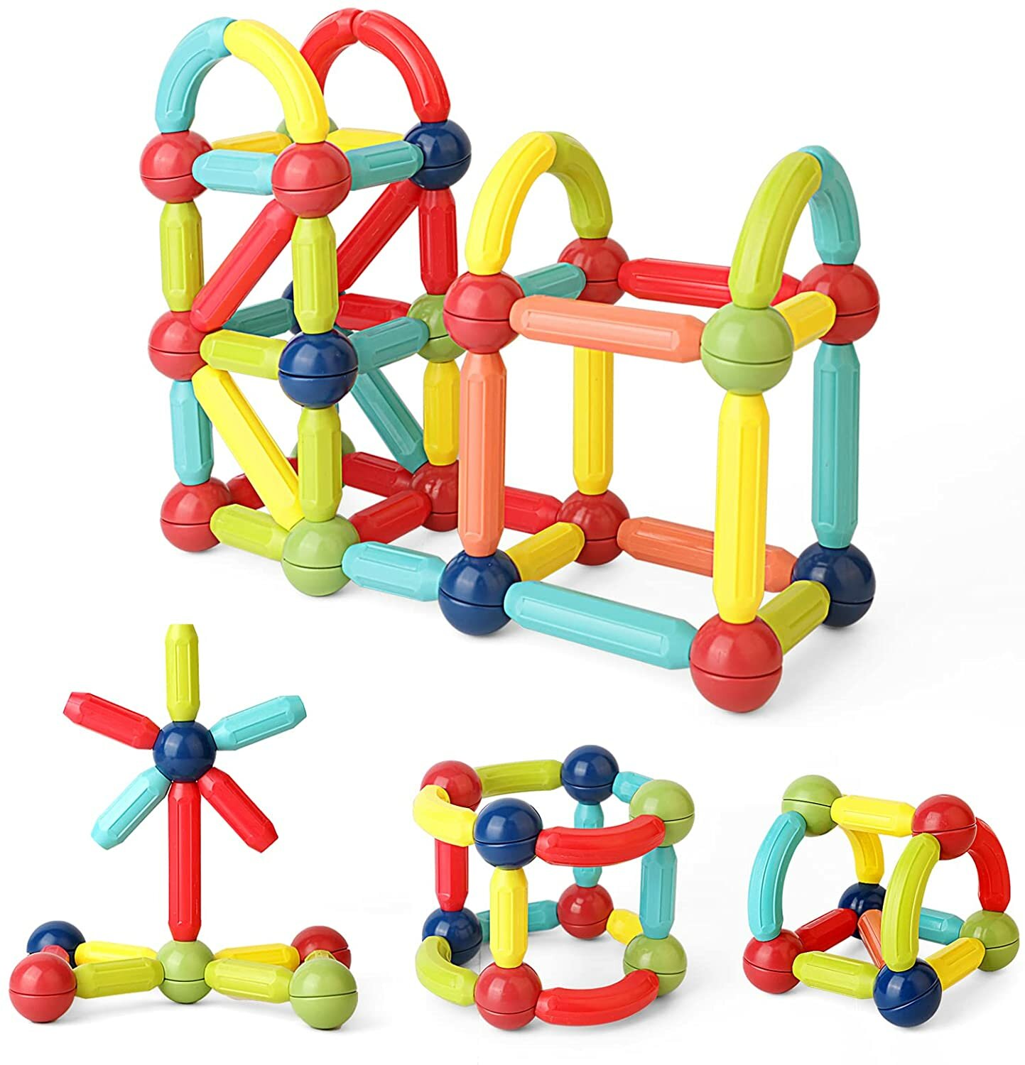 54 Pieces Magnetic Building Sticks Blocks Toy, Stem Educational Construction Toys, 3D Magnet Building Puzzle Toys Gift for Kids and