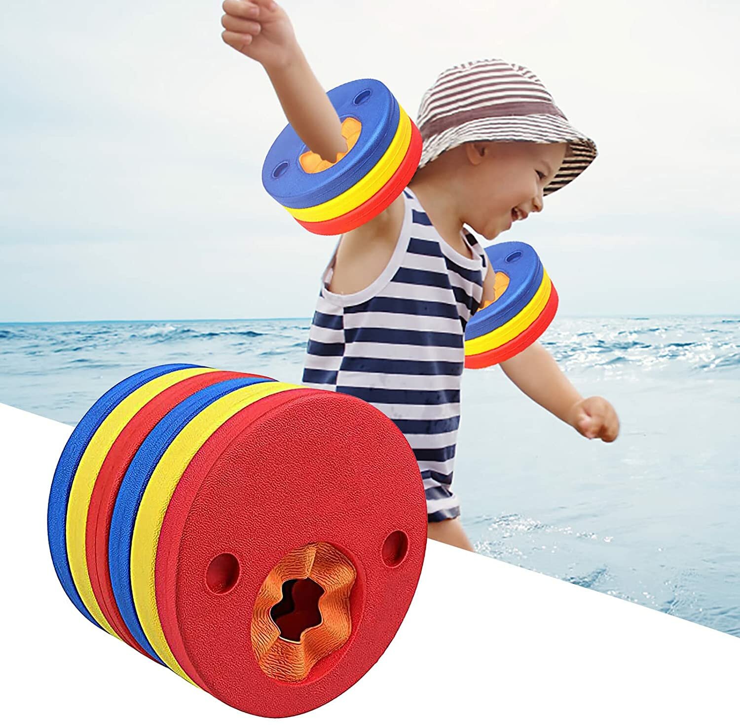 Kids Float Discs Swim Arm Bands, Swimming Float Discs EVA Foam Swim Arm Band Float Aid Discs Swimming Armbands For Kids, размер: диаметр 19 см, толщина 2 см, цвета: синий, красный, желтый, количество в наборе: 6 штук, материал: пенопласт EVA, для детей