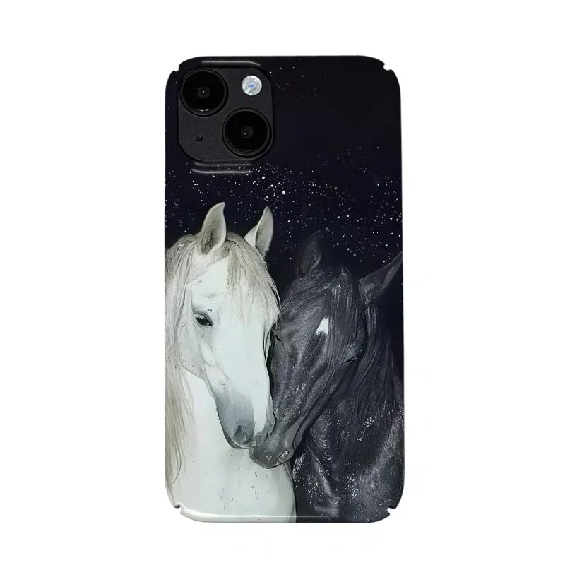 Черно-белый чехол Double Horse Art для IPHONE 17 16 Pro Max 15 14 13 12 11 PRO Plus, акриловый ТПУ, два в одном, магнитные чехлы для телефонов