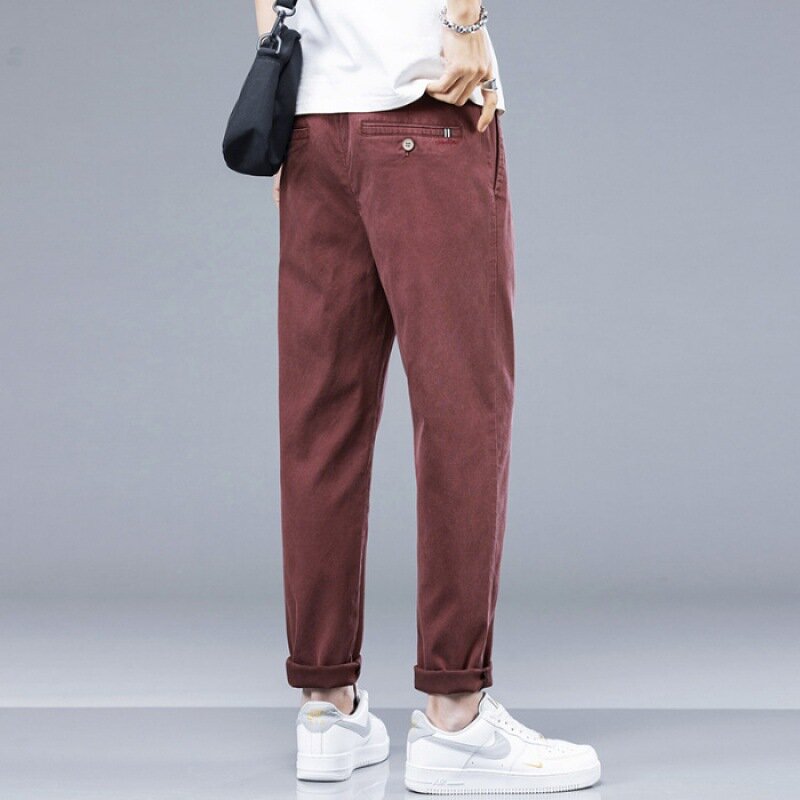 MON Новые молотовидные девятидлинные повседневные брюки мужские белый и серый цвет, Размер_36