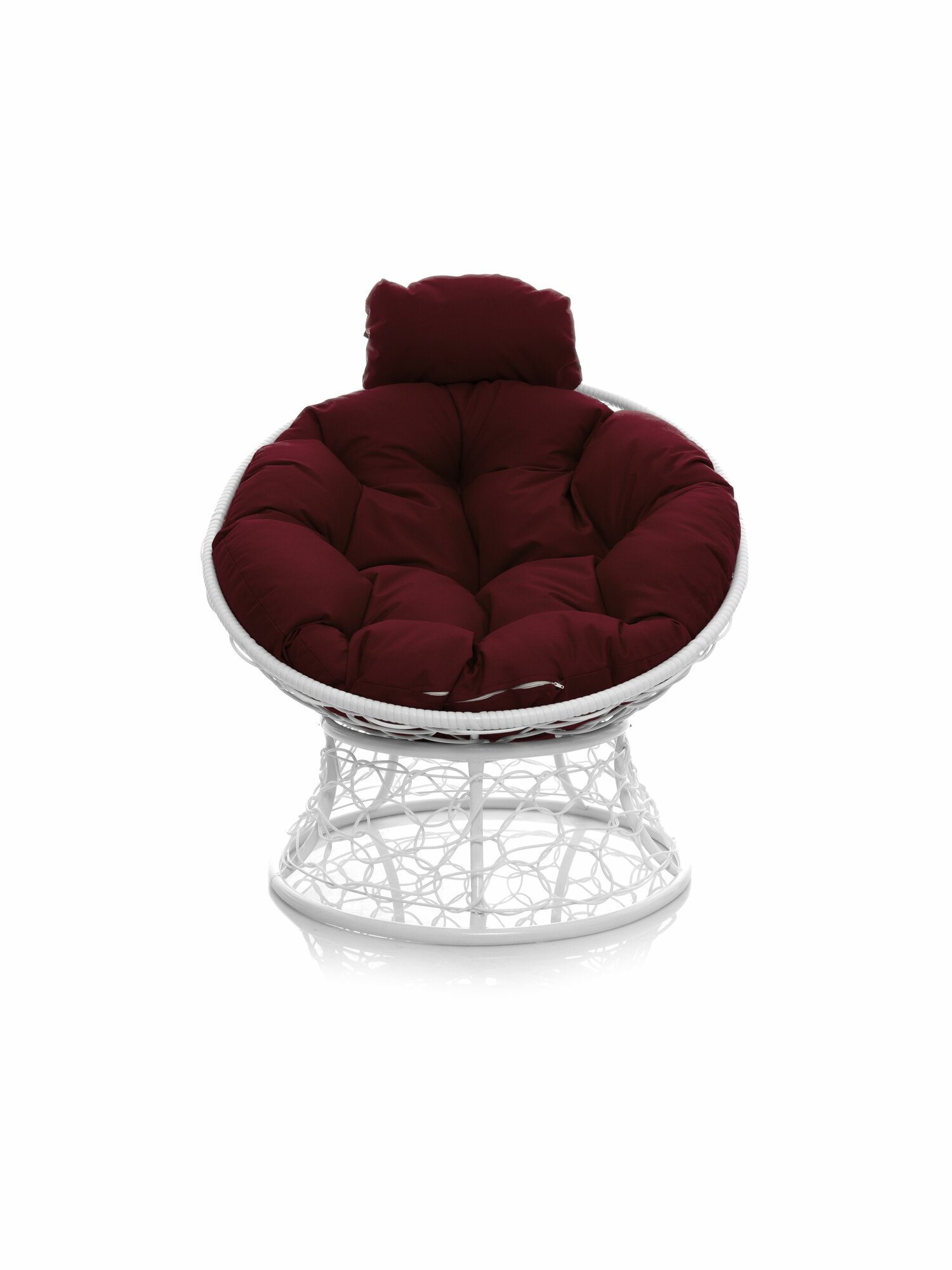 Кресло "Папасан мини" белое с бордовой подушкой