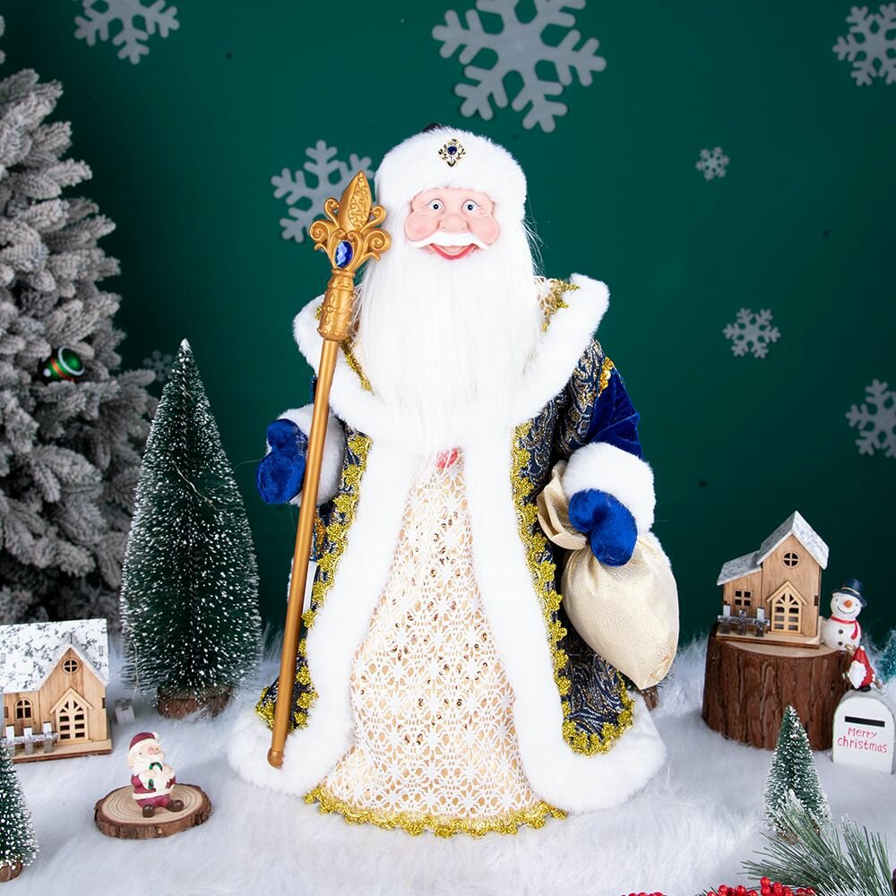 Фигурка Дед Мороз Поющая 50 см в золото шубке под елку в новый год