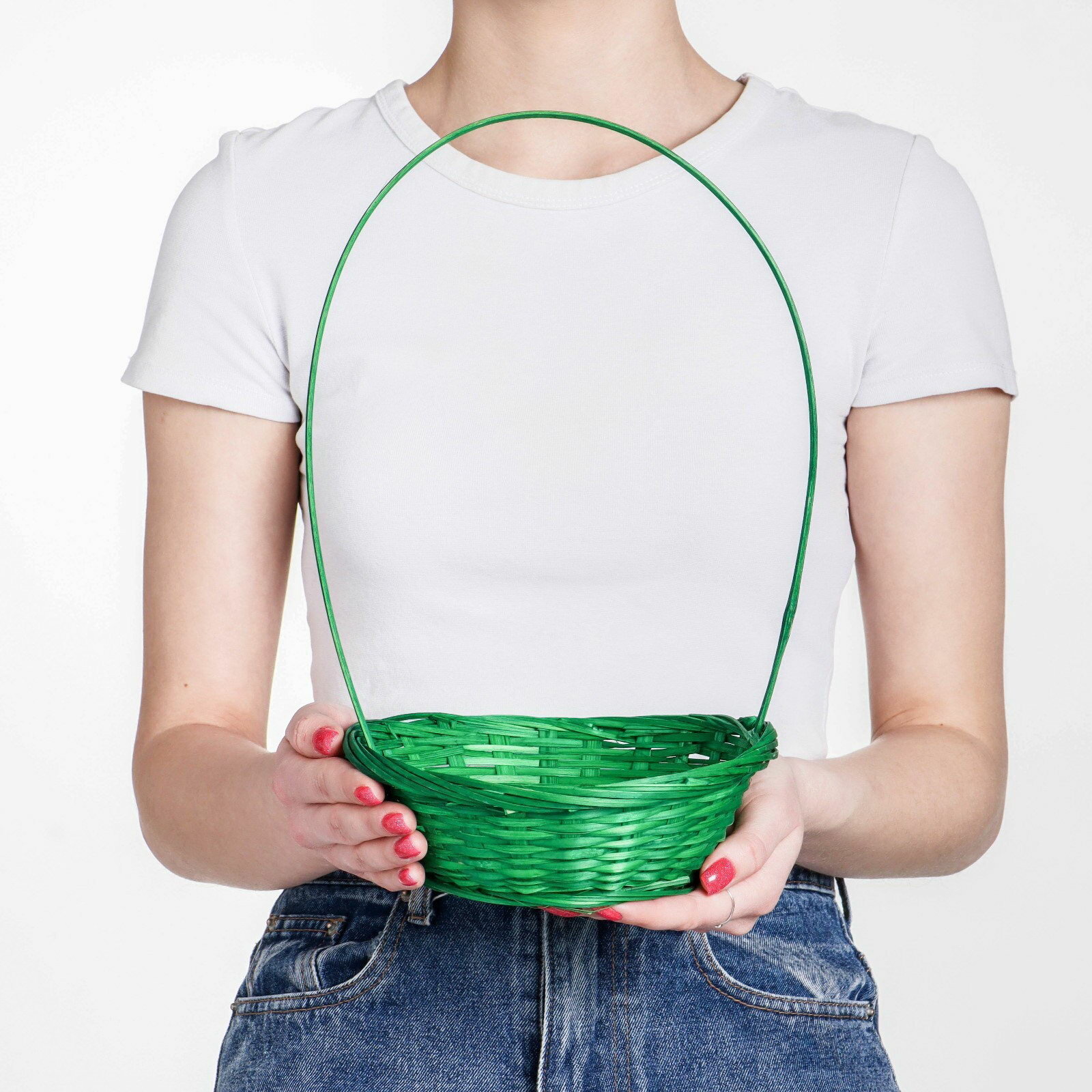 Корзина плетёная для хранения, 19x19x5 см, бамбуковая, зелёная