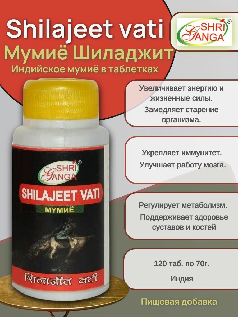 Shilajeet Vati Shri Ganga, Шиладжит Вати (Мумие), 120 таб.