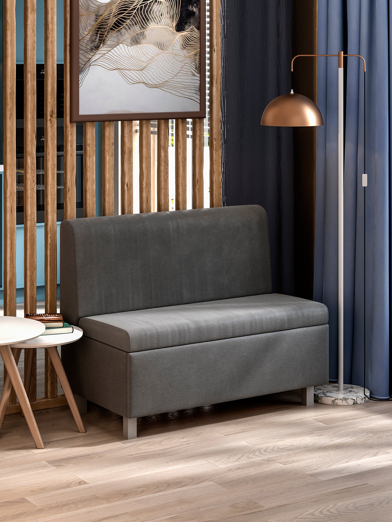 Диван прямой большой ТриЯ Каир Исп.2 Велюр Camaro 18 (серый)