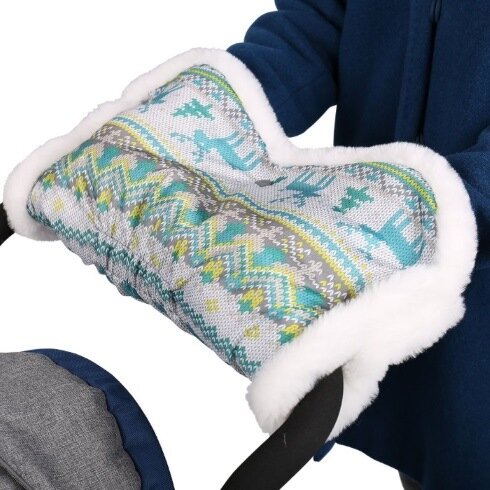 Для Санок Муфта для рук НИКА (ткань ПВХ с пропиткой, искусственный мех) вязаный бирюза