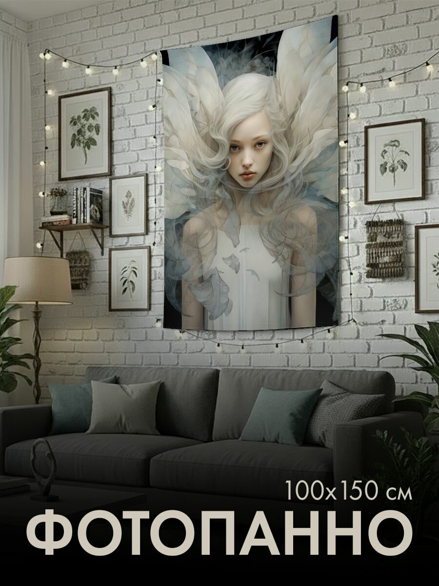 Панно тканевое PrintyFull / 100x150 см / девушка, крылья