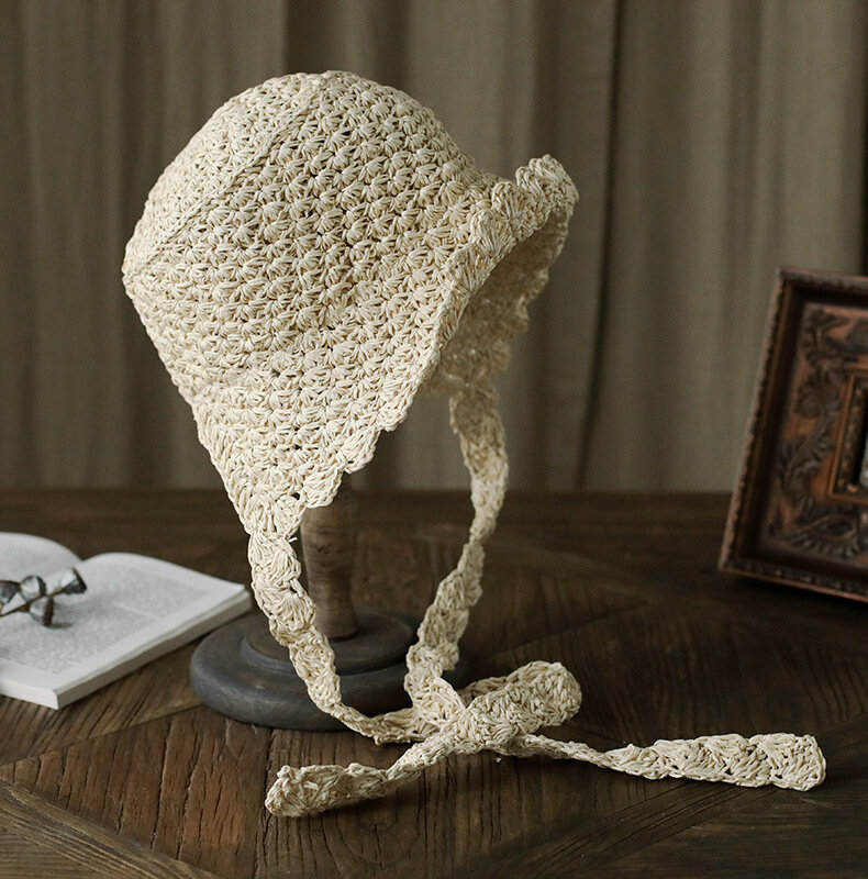 Соломенная шляпа женская весна и лето, корейский стиль, шляпа с ремешками, ретро-дворцовая шляпа принцессы, милая рыбацкая шляпа, соломенная шляпа Лолиты в японском стиле