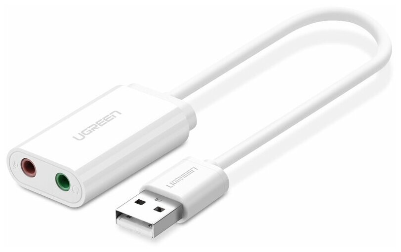 Аудиоадаптер USB-A 2.0-AUX Jack 3.5 мм Ugreen, цвет белый (30143)