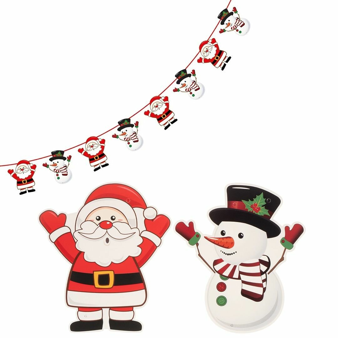 Гирлянда новогодняя на ленте " Дед Мороз и Снеговик", 300 см, 1 шт.