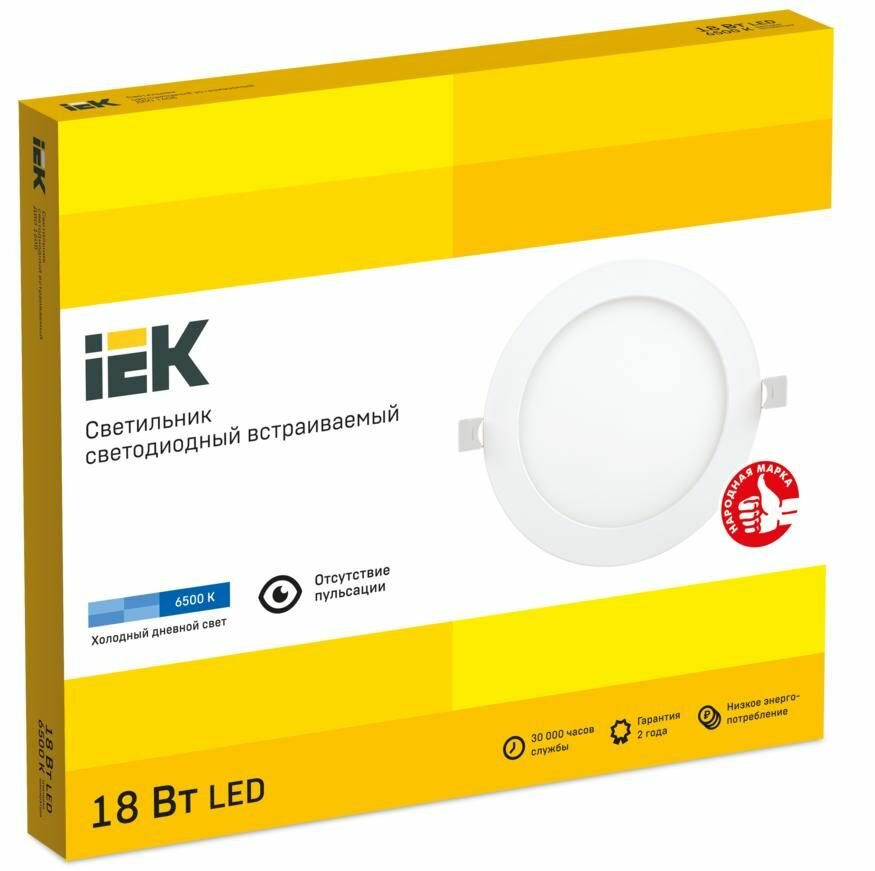 Светильник светодиодный IEK ДВО 1608, даунлайт, встраиваемый, белый, круг, LED, 18 Вт, 6500, IP20