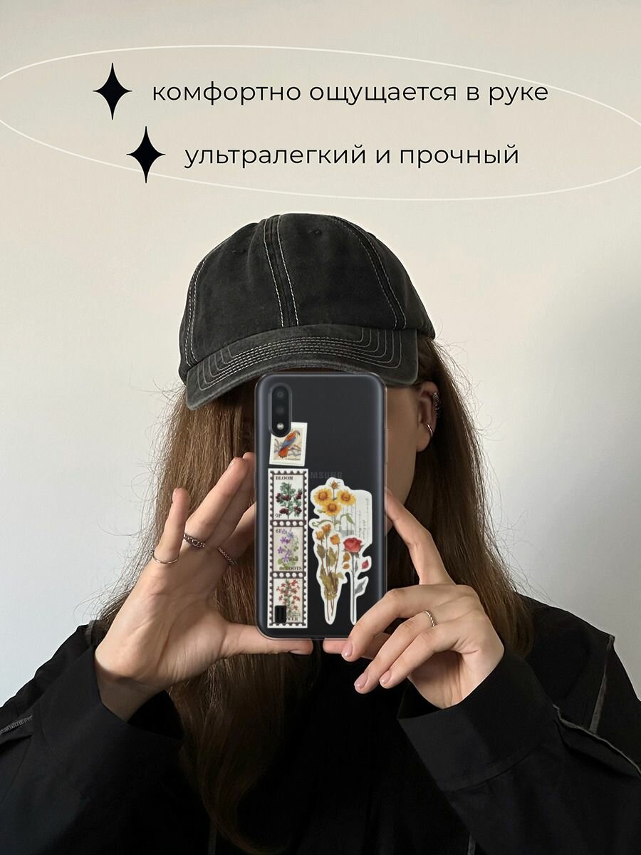 Чехол на Samsung Galaxy A01 / Самсунг Гэлакси А01 с принтом Марки с цветами — фото 1
