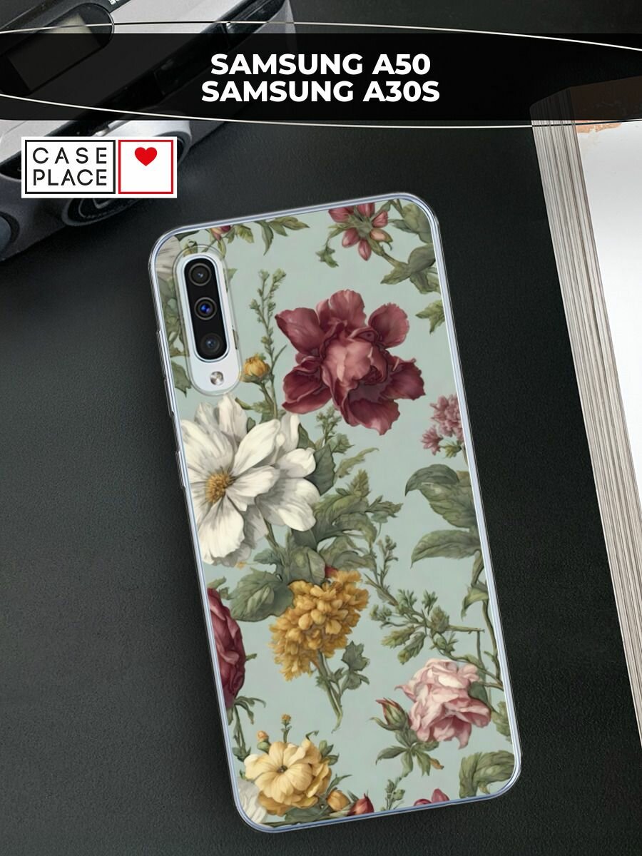 Чехол на Samsung Galaxy A50/A30s / Самсунг Галакси A50/A30s с принтом Акварельные красные цветы